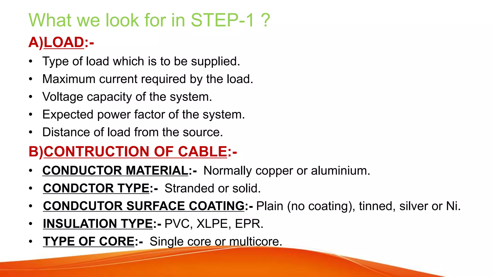 Cable Sizing Calculations | PPTX