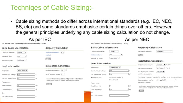 Cable Sizing Calculations | PPTX