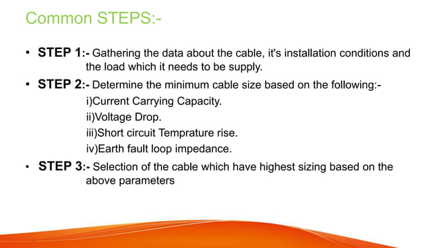 Cable Sizing Calculations | PPTX