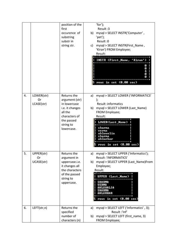 Mysql Functions With Examples Cbse India 11th Class Ncert Pdf