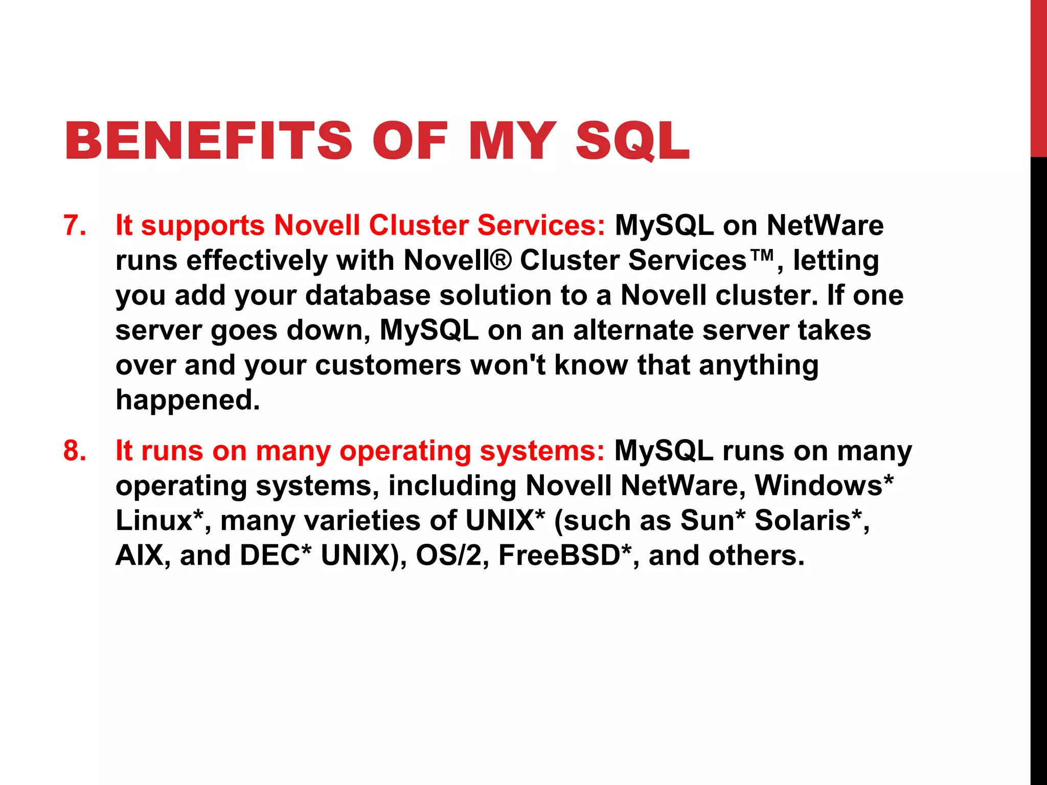 The benefits of My sql | PPT
