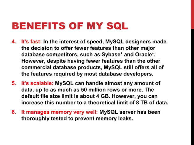 The benefits of My sql | PPT
