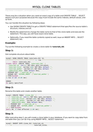 Mysql clone-tables | PDF
