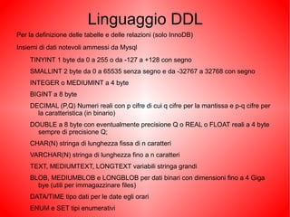 primi comandi SQL con Mysql | PPT
