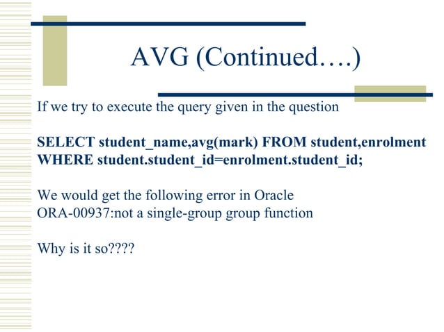 Mysql Aggregate Functions Ppt Databases Computer Software And Applications