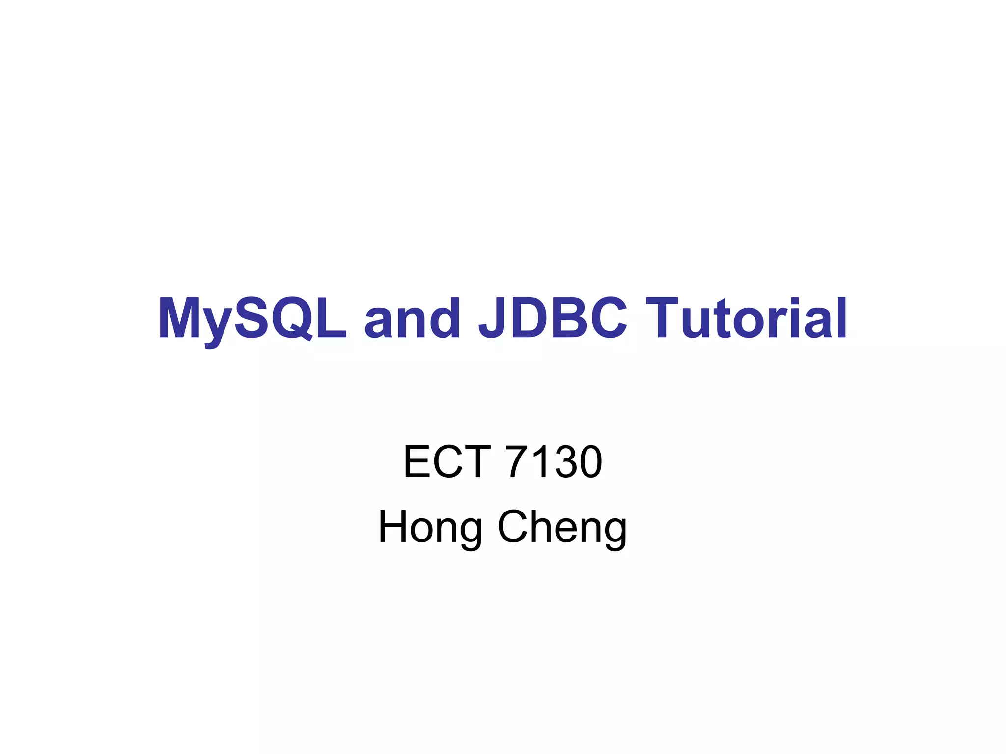 My Sql And Jdbc Tutorial Ppt