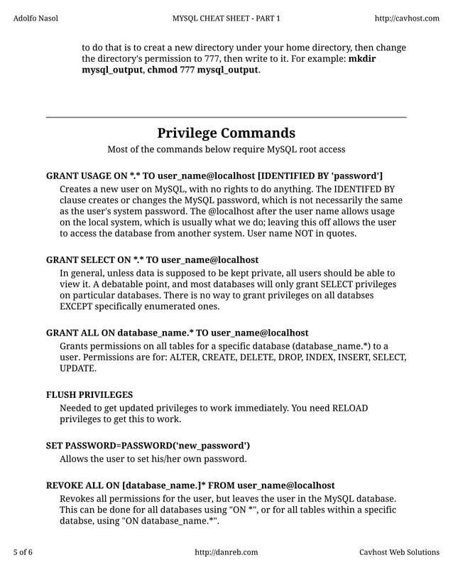 Mysql cheatsheet | PDF