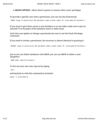 Mysql cheatsheet - Part 2 | PDF