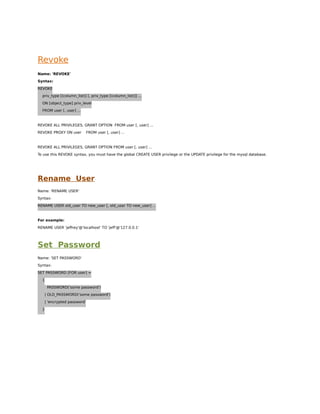 A Tour to MySQL Commands | PDF