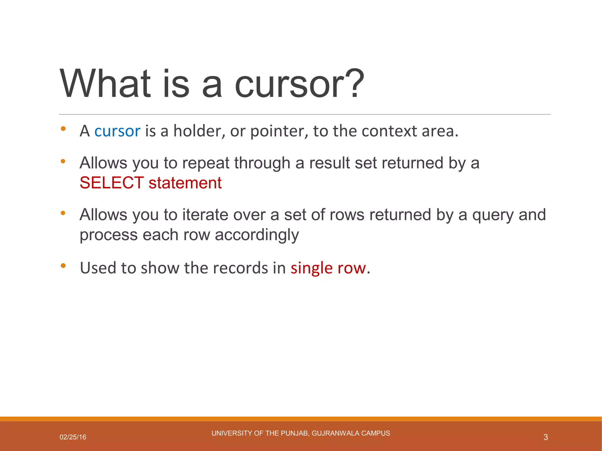 My sql cursors | PPT | Databases | Computer Software and Applications