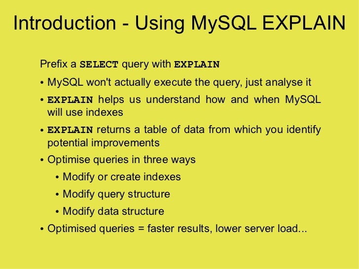 Mysql Explain Explained