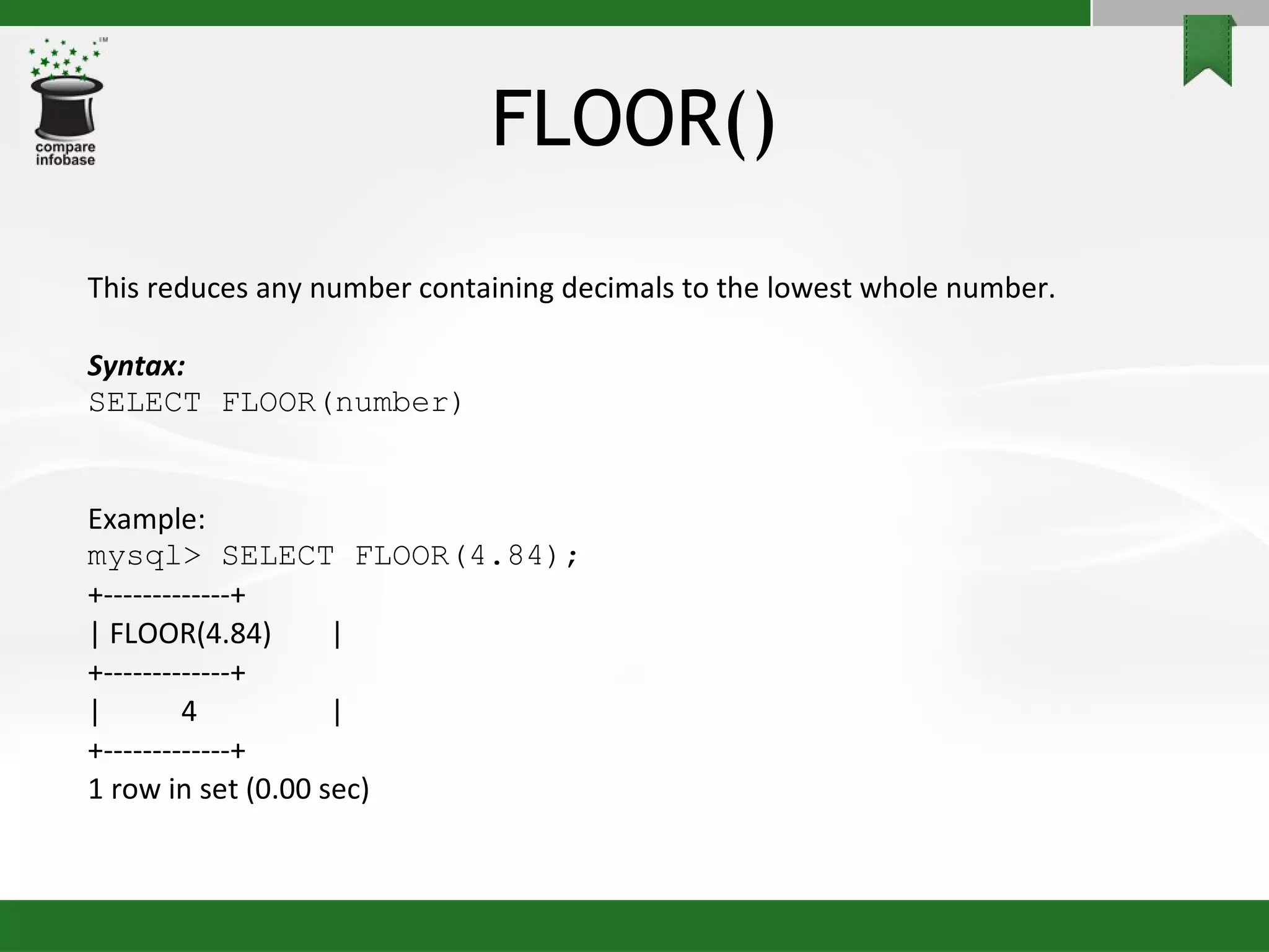 Mysql Functions Ppt