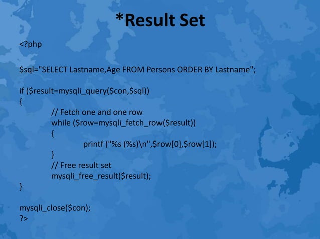 MySQLi | PPTX | Databases | Computer Software and Applications