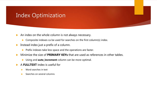 MySQL index optimization techniques | PPT