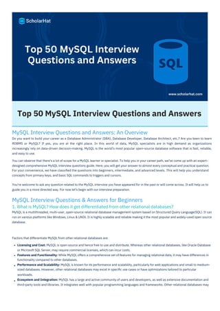 MySQL Interview Questions and Answers PDF By ScholarHat.pdf | Databases | Computer Software and ...