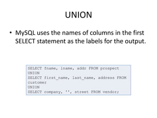 MySQL JOIN & UNION | PPTX | Databases | Computer Software and Applications