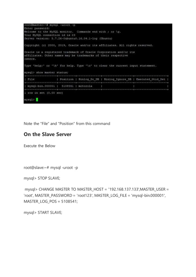 Mysql master slave setup Mysql master slave setup