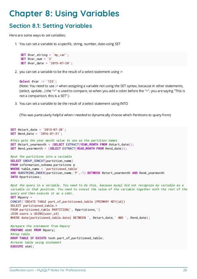 MySQL notes for professionals