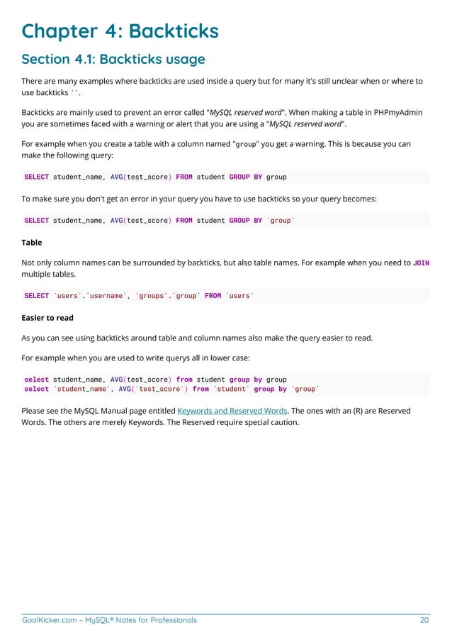Mysql notes for professionals | PDF