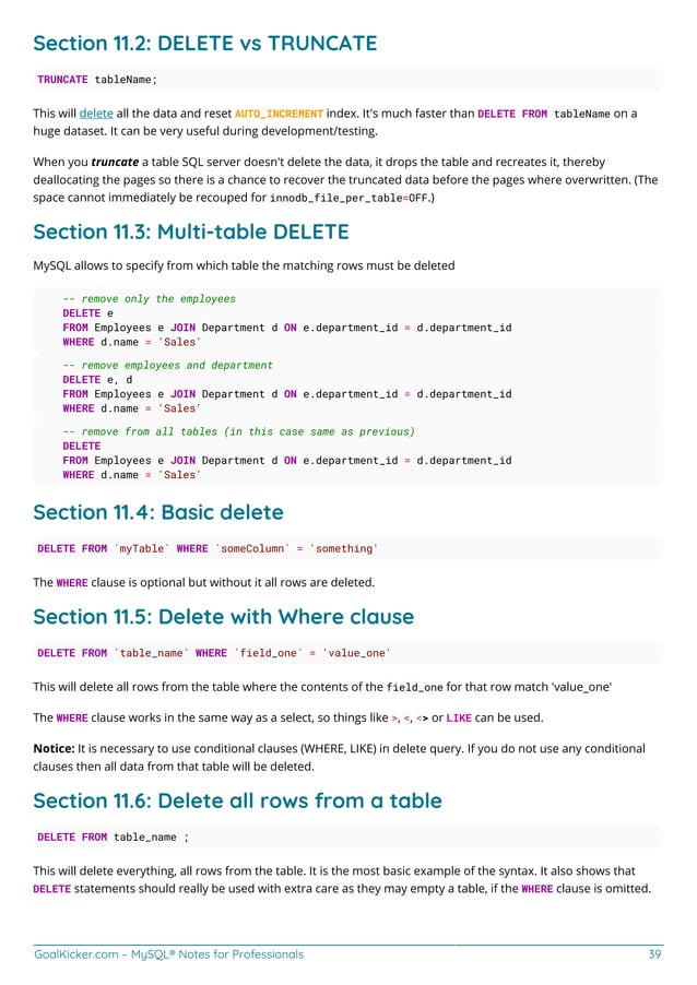 Mysql notes for professionals | PDF