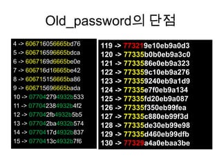 Mysql old password 깨기 | PPTX