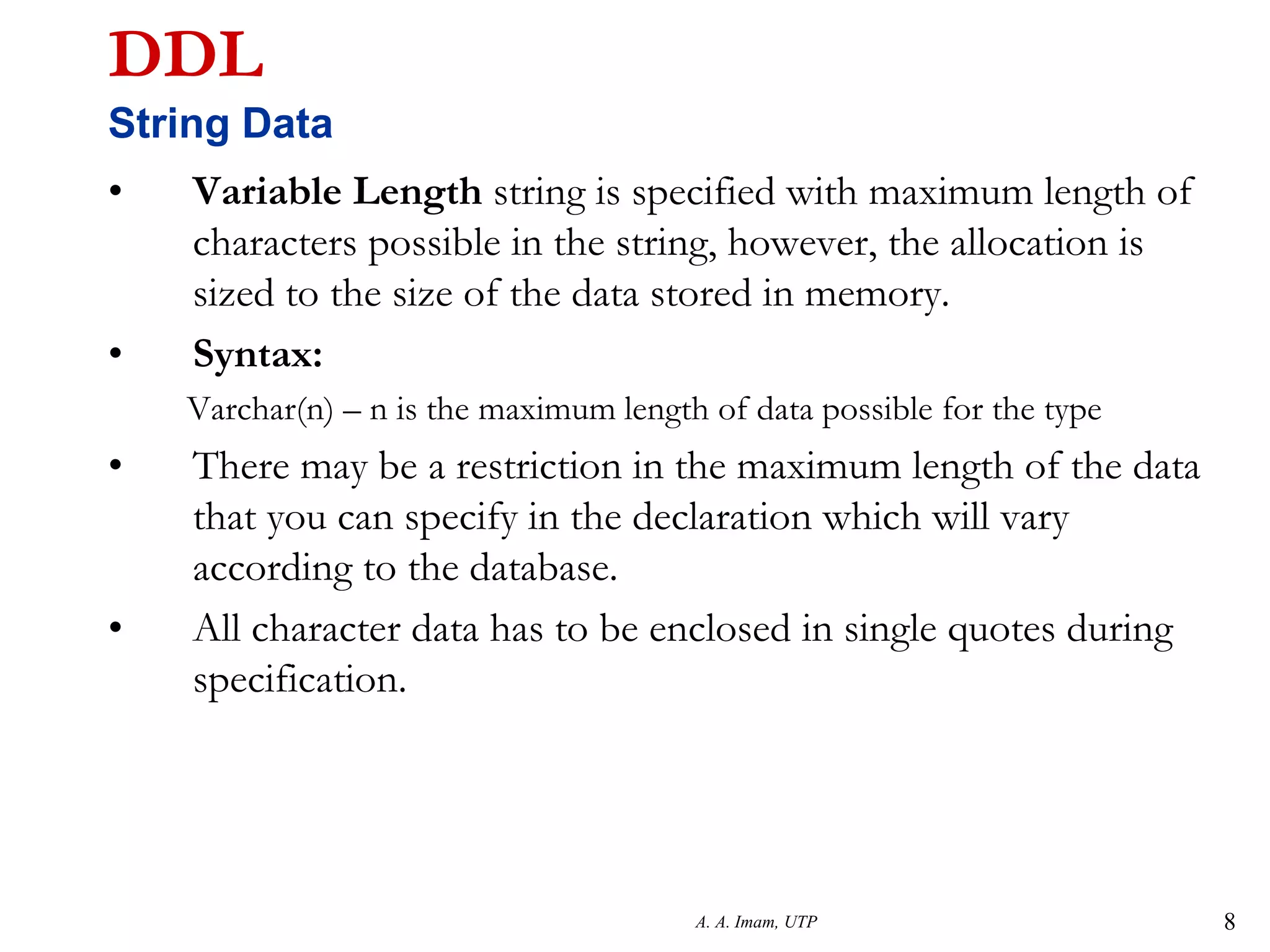 SQL - Data Definition Language | PPT SQL - Data Definition Language | PPT