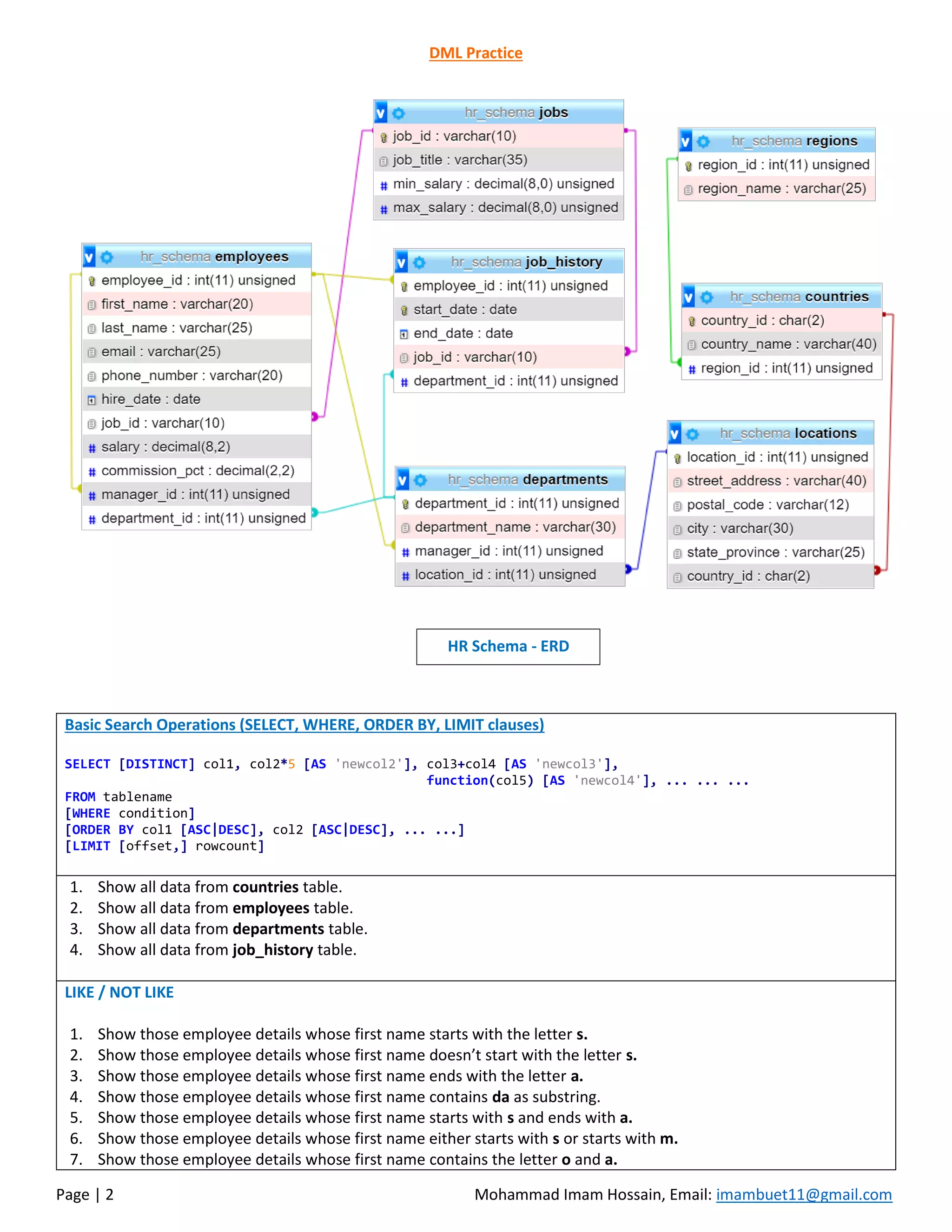 DBMS 5 | MySQL Practice List - HR Schema | PDF | Databases | Computer Software and Applications