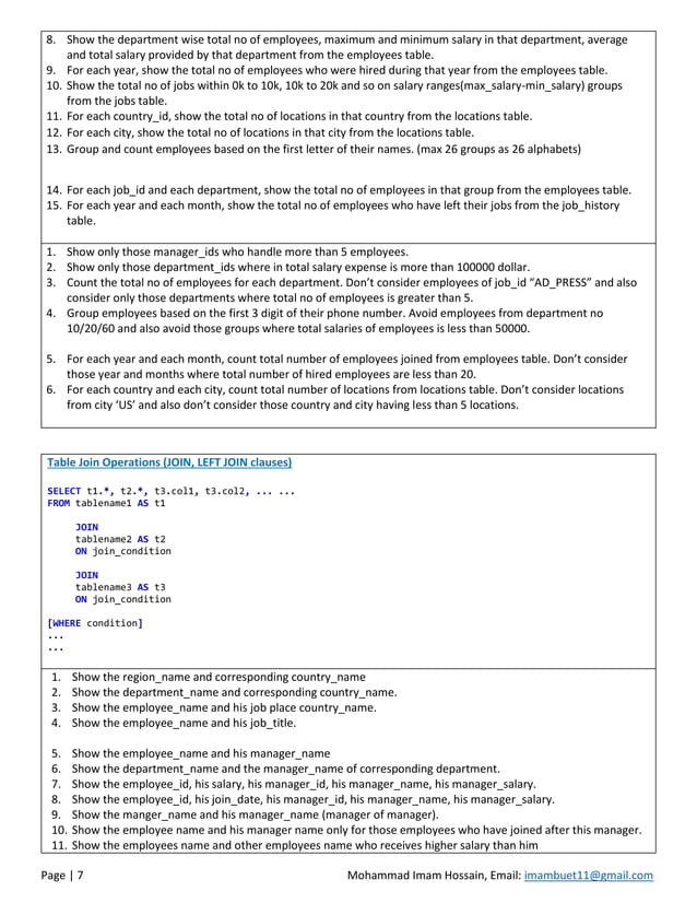 DBMS 5 | MySQL Practice List - HR Schema | PDF | Databases | Computer Software and Applications