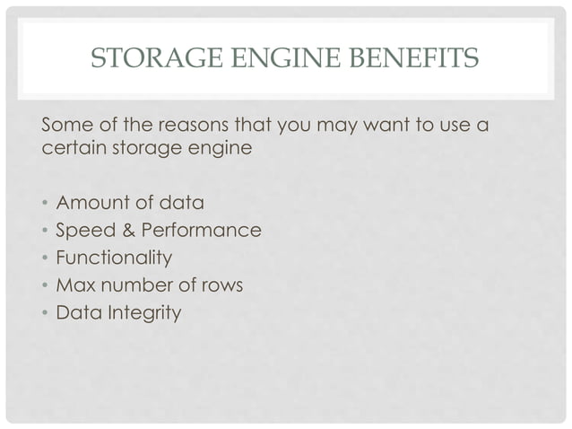 Learn Database Design With Mysql Chapter 3 My Sql Storage Engines Ppt