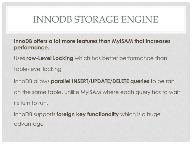 Learn Database Design With Mysql Chapter 3 My Sql Storage Engines Ppt