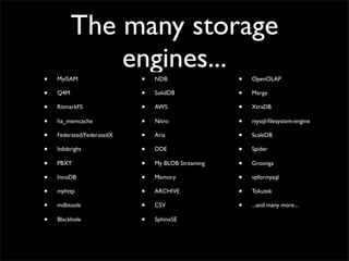 MySQL Storage Engines Landscape | PDF | Databases | Computer Software and Applications