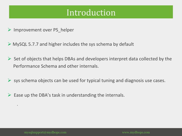 An Overview to MySQL SYS Schema | PPT