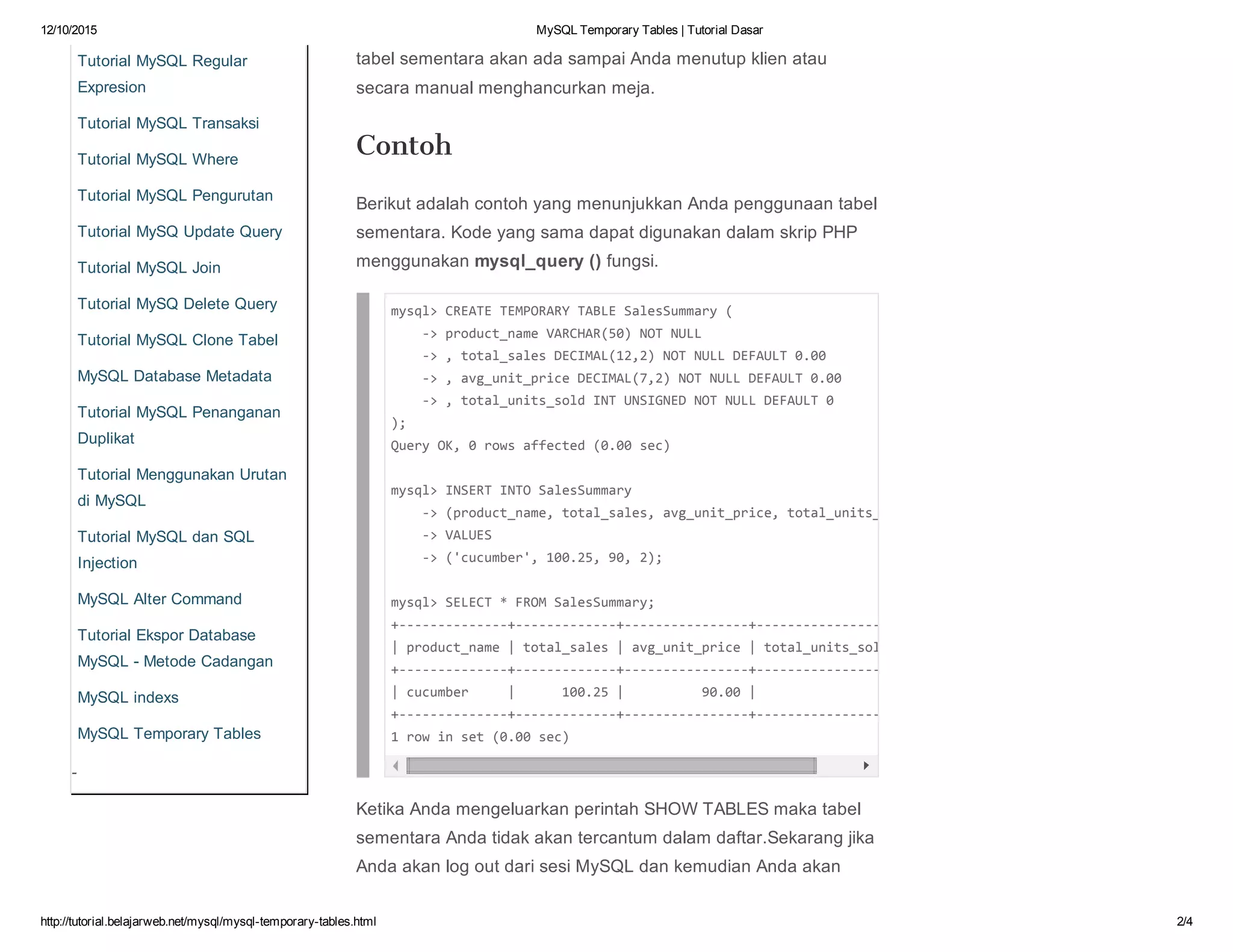My Sql Temporary Tables Tutorial Dasar Ppt 9038