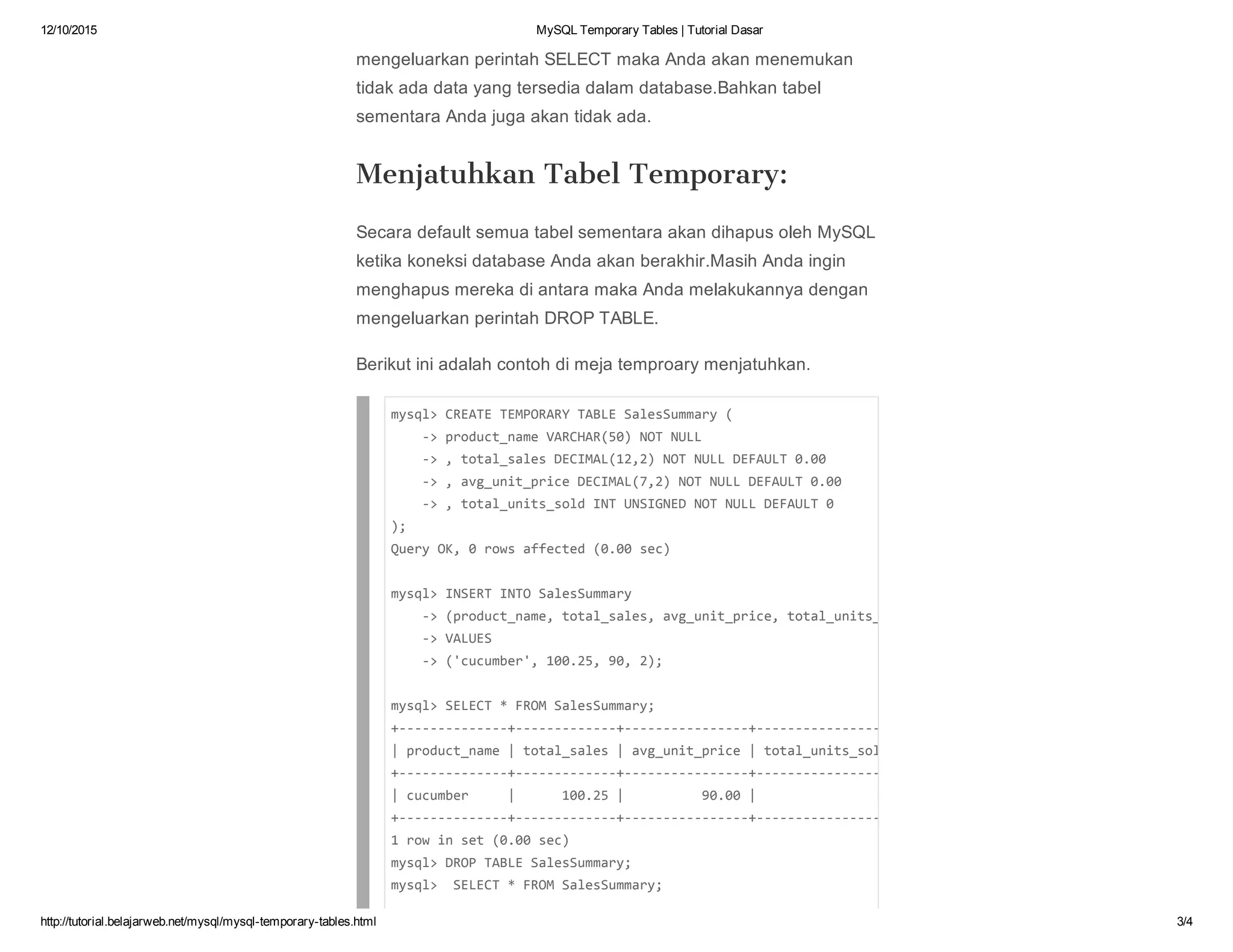 My Sql Temporary Tables Tutorial Dasar Ppt