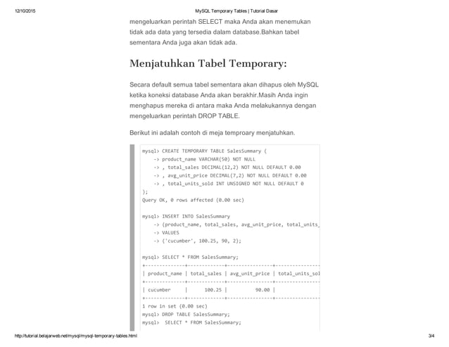 My sql temporary tables tutorial dasar | PPT
