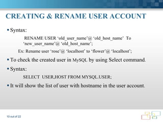 MySQL USER MANAGEMENT,ROUTINES & TRIGGERS. | PDF