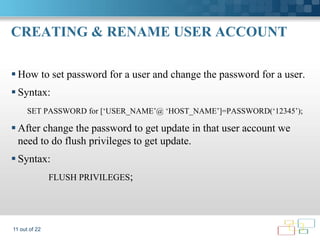 MySQL USER MANAGEMENT,ROUTINES & TRIGGERS. | PDF