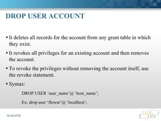 MySQL USER MANAGEMENT,ROUTINES & TRIGGERS. | PDF