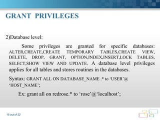 MySQL USER MANAGEMENT,ROUTINES & TRIGGERS. | PDF