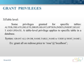 MySQL USER MANAGEMENT,ROUTINES & TRIGGERS. | PDF