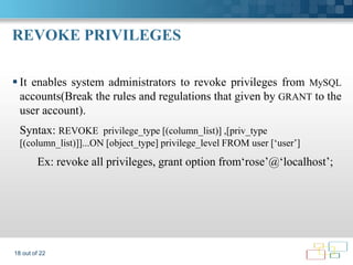 MySQL USER MANAGEMENT,ROUTINES & TRIGGERS. | PDF