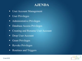 MySQL USER MANAGEMENT,ROUTINES & TRIGGERS. | PDF