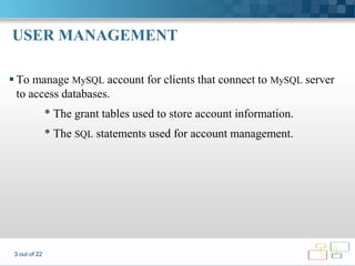 MySQL USER MANAGEMENT,ROUTINES & TRIGGERS. | PDF