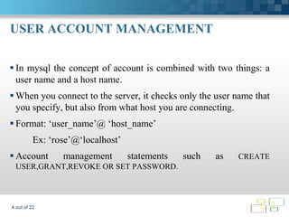 MySQL USER MANAGEMENT,ROUTINES & TRIGGERS. | PDF
