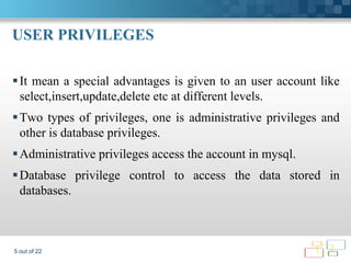 MySQL USER MANAGEMENT,ROUTINES & TRIGGERS. | PDF