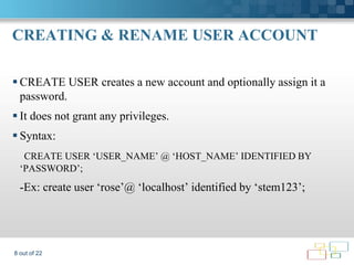 MySQL USER MANAGEMENT,ROUTINES & TRIGGERS. | PDF
