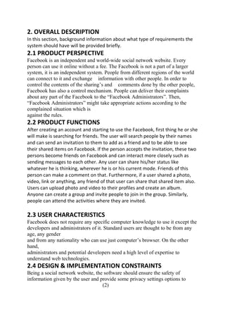 Software requirement Analysis (SRS) for FACEBOOK | PDF