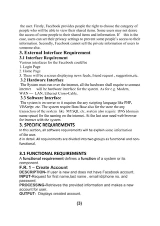 Software requirement Analysis (SRS) for FACEBOOK | PDF