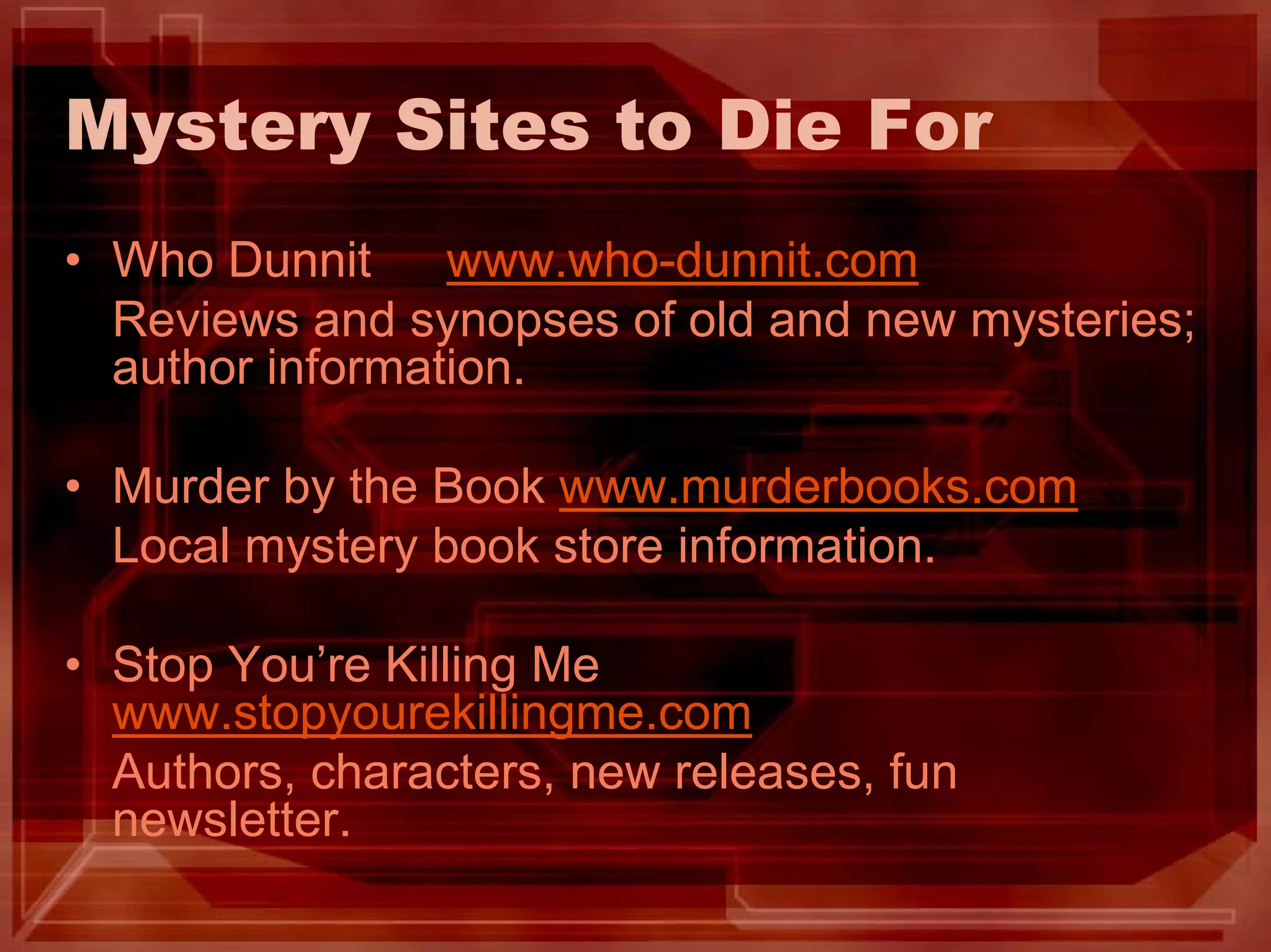 Reader's Advisory: Mystery | PDF