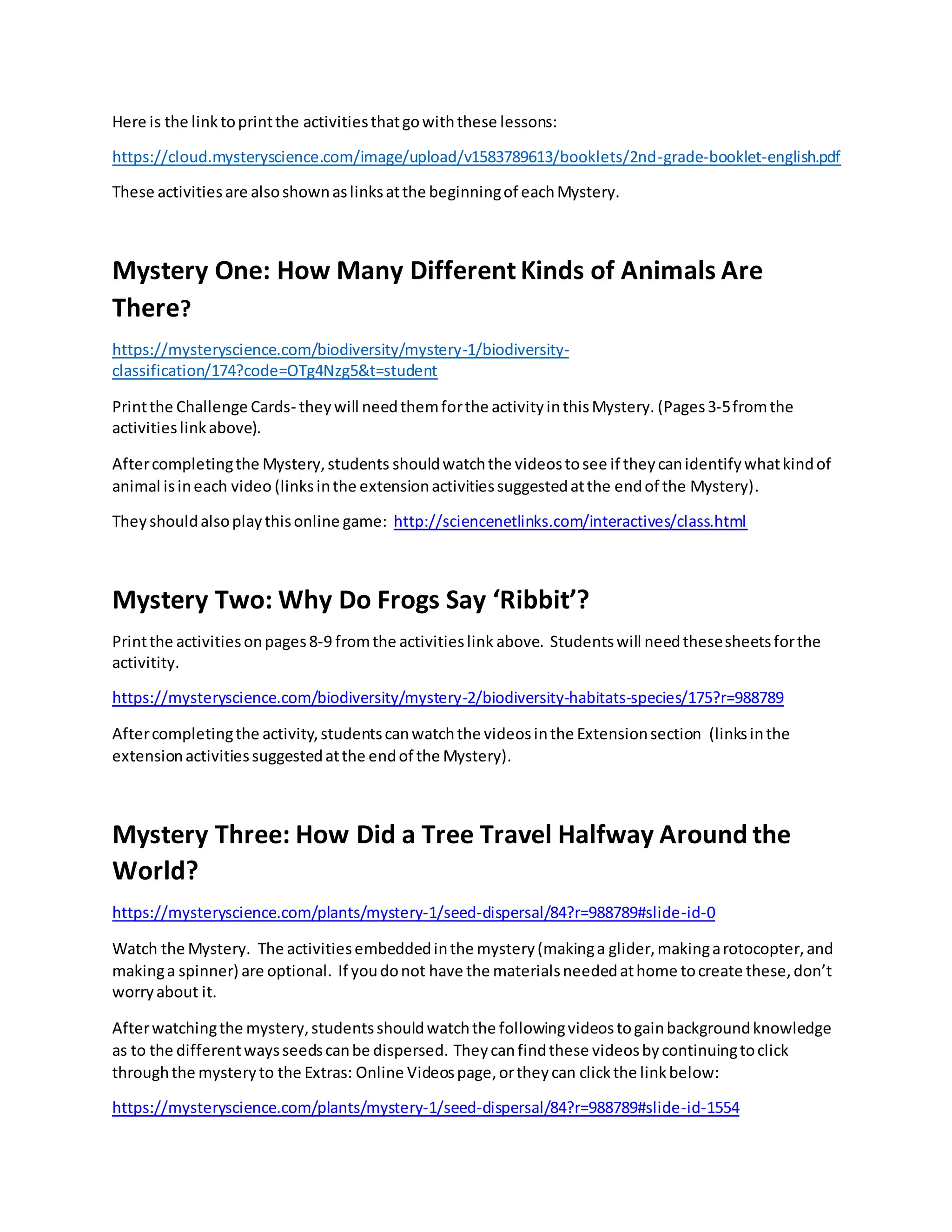 Mystery science home lessons | DOCX